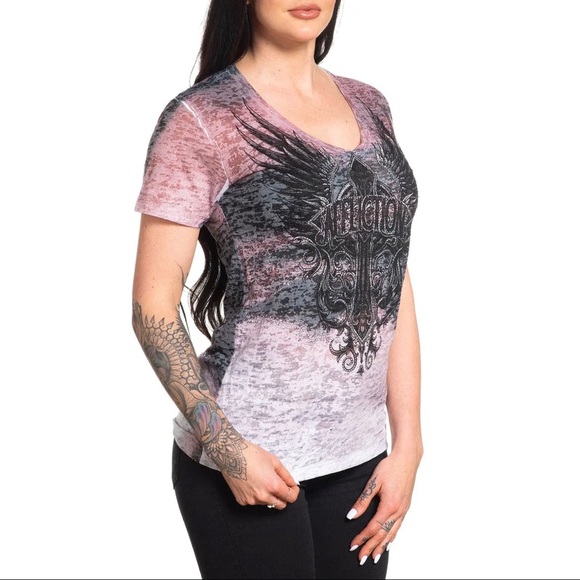 Affliction | Tops | Affliction Womens Tshirt Turquoise Pass Vneck Biker ...
